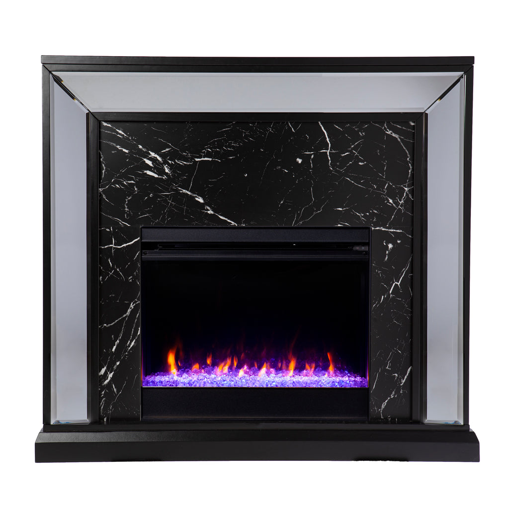 44" Trandling Mirrored Faux Marble Color Changing Fireplace