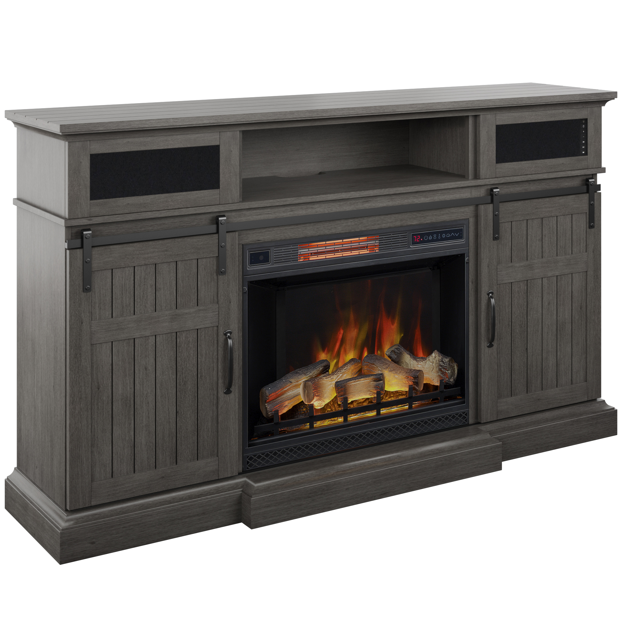 68.25" Manning Saw Cut Weathered Gray Infrared Media Electric Fireplace ...